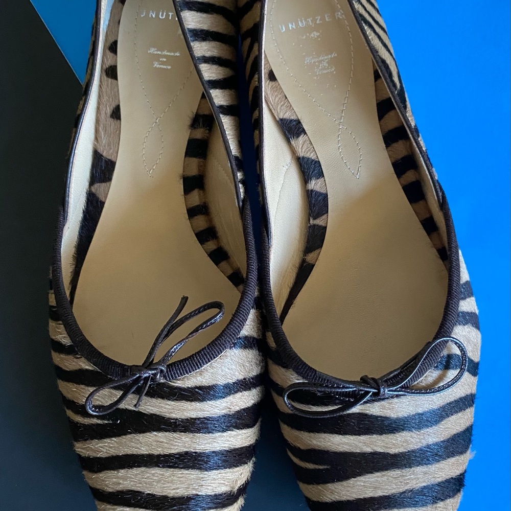 Unutzer Zebra Pattern Pony Hair Flats - Gem